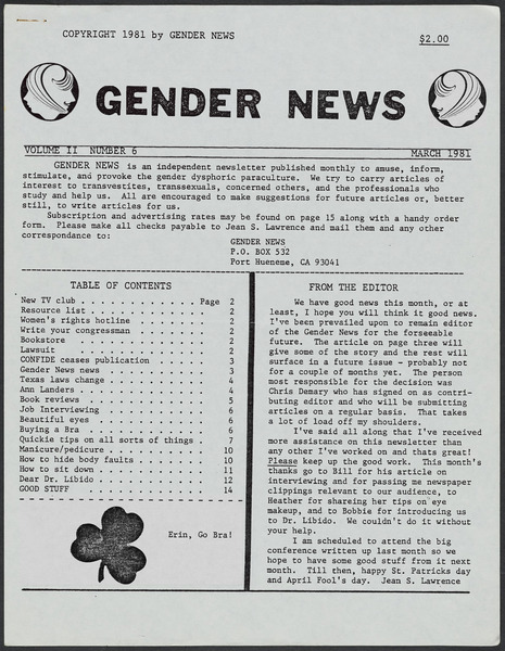 Gender News Vol. 2, No. 6 - Digital Transgender Archive